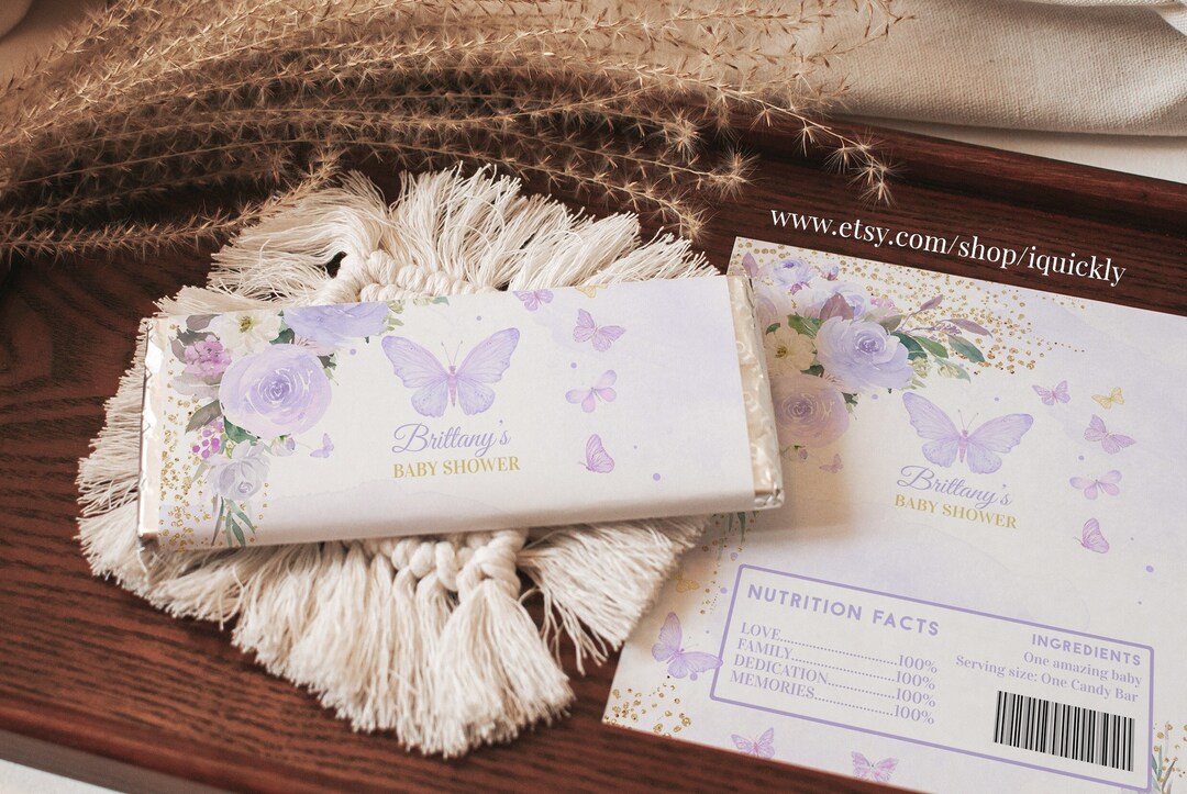 EDITABLE Butterfly Candy Bar Wrapper Purple Butterfly Chocolate Bar ...
