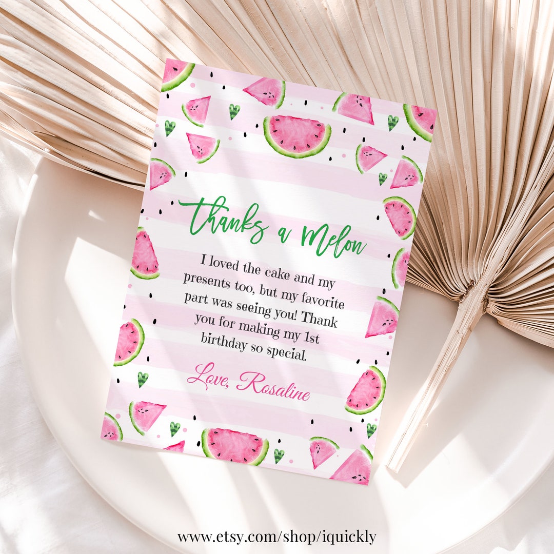 EDITABLE Watermelon Thank You Card One in a Melon Note Card Pink ...