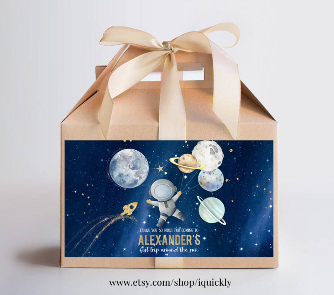 Editable Space Box Label Outer Space Birthday Gift Box Labels First ...