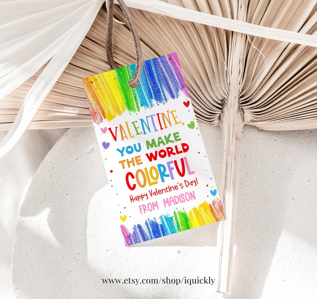 Colorful Valentine Tag Editable Rainbow Valentine's Day Gift Tag ...