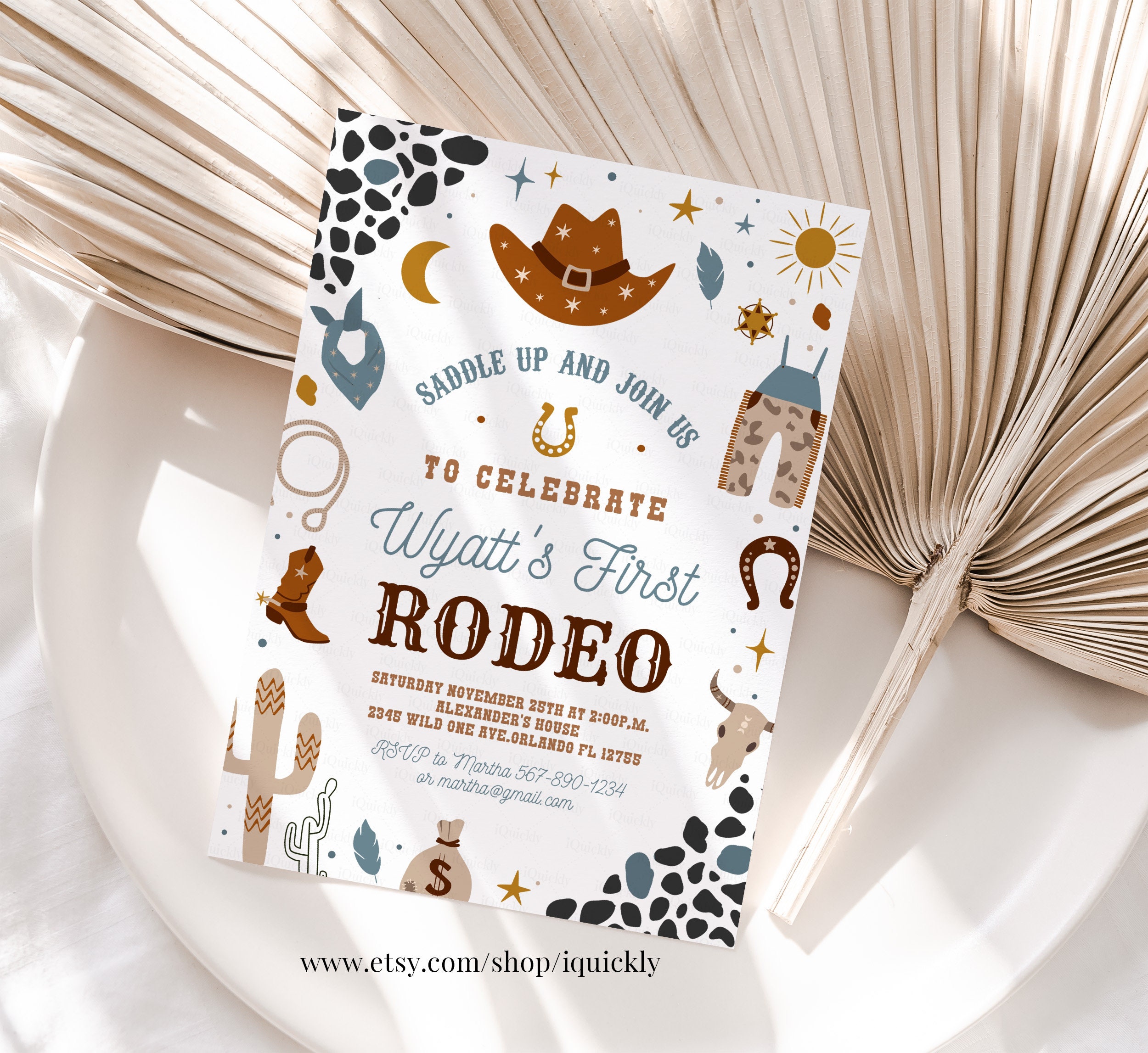 Editable My First Rodeo Invitation Cowboy Birthday Invite Wild West ...