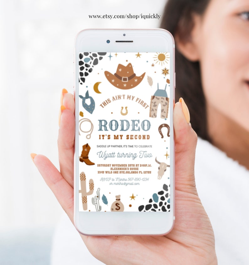 Editable My Second Rodeo Electronic Invitation Cowboy Birthday Invite ...