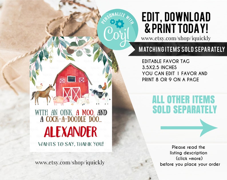 EDITABLE Farm Bottle Label Water Labels Printable 1st - Etsy