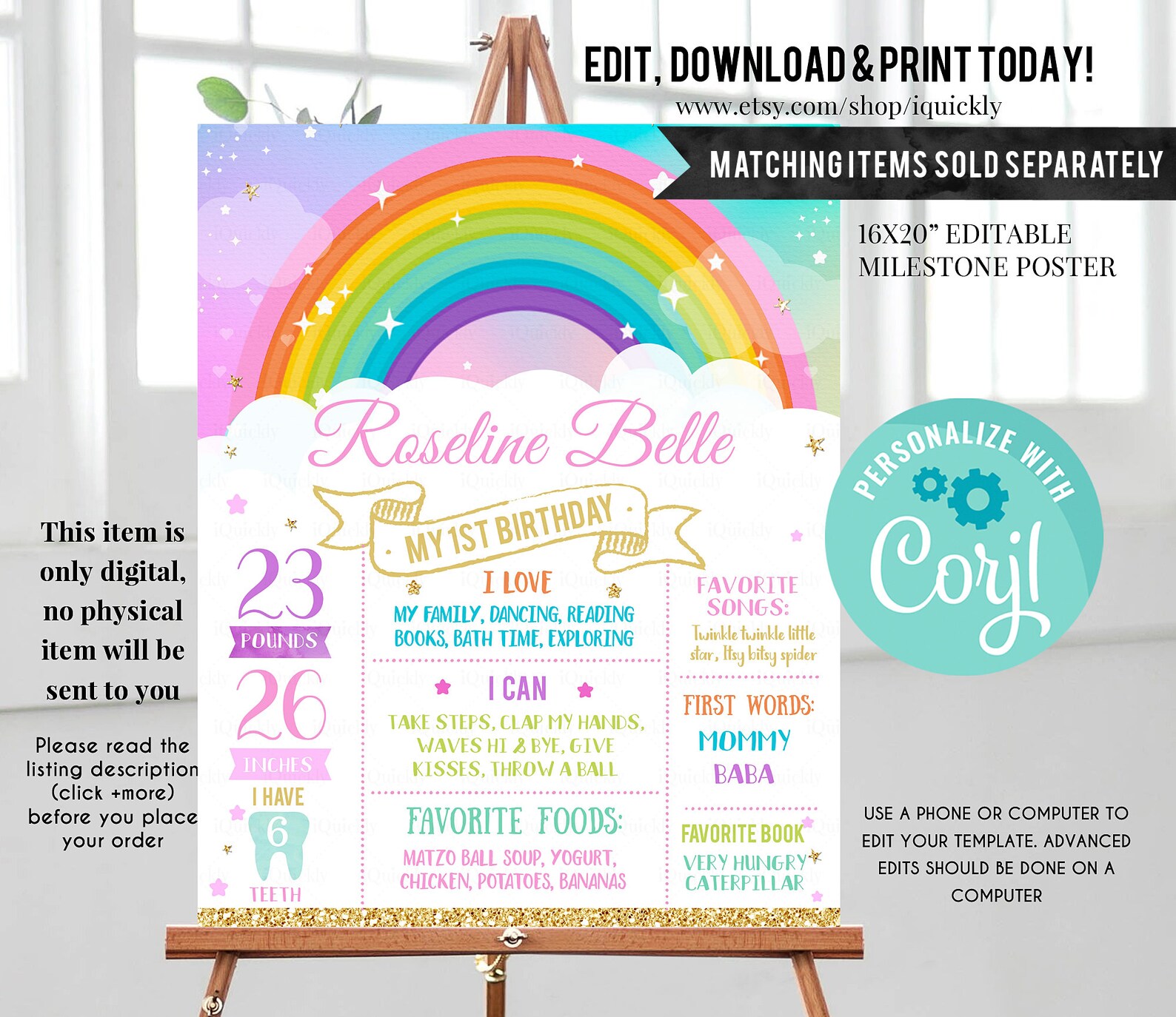 Editable Rainbow Welcome Sign, Rainbow Confetti Party Sign, Party ...