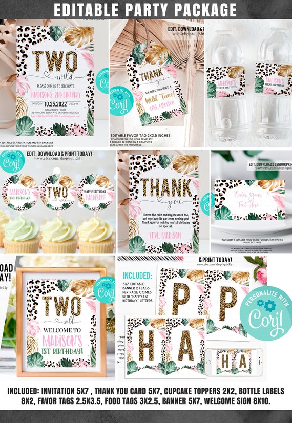 Editable Leopard Print Party Decorations Girl Two Wild Party | Etsy