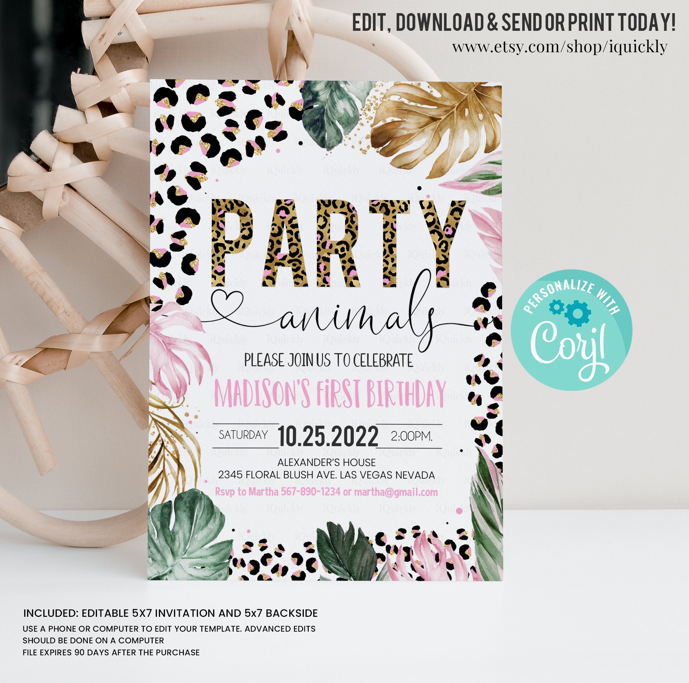 Editable Party Animals Birthday Invitation Leopard Print - Etsy