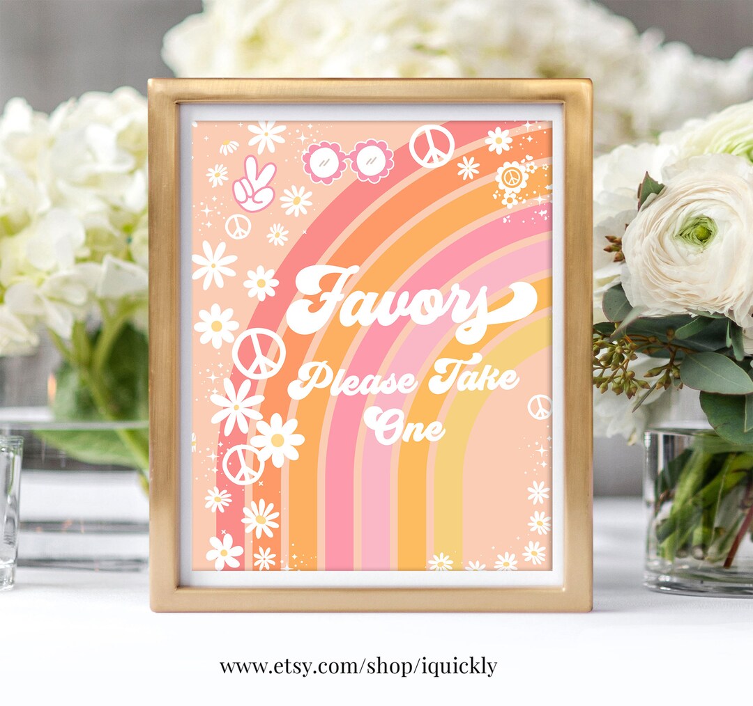 Groovy Birthday Party Decor 70s Daisy Favors Sign Decor Groovy Table ...
