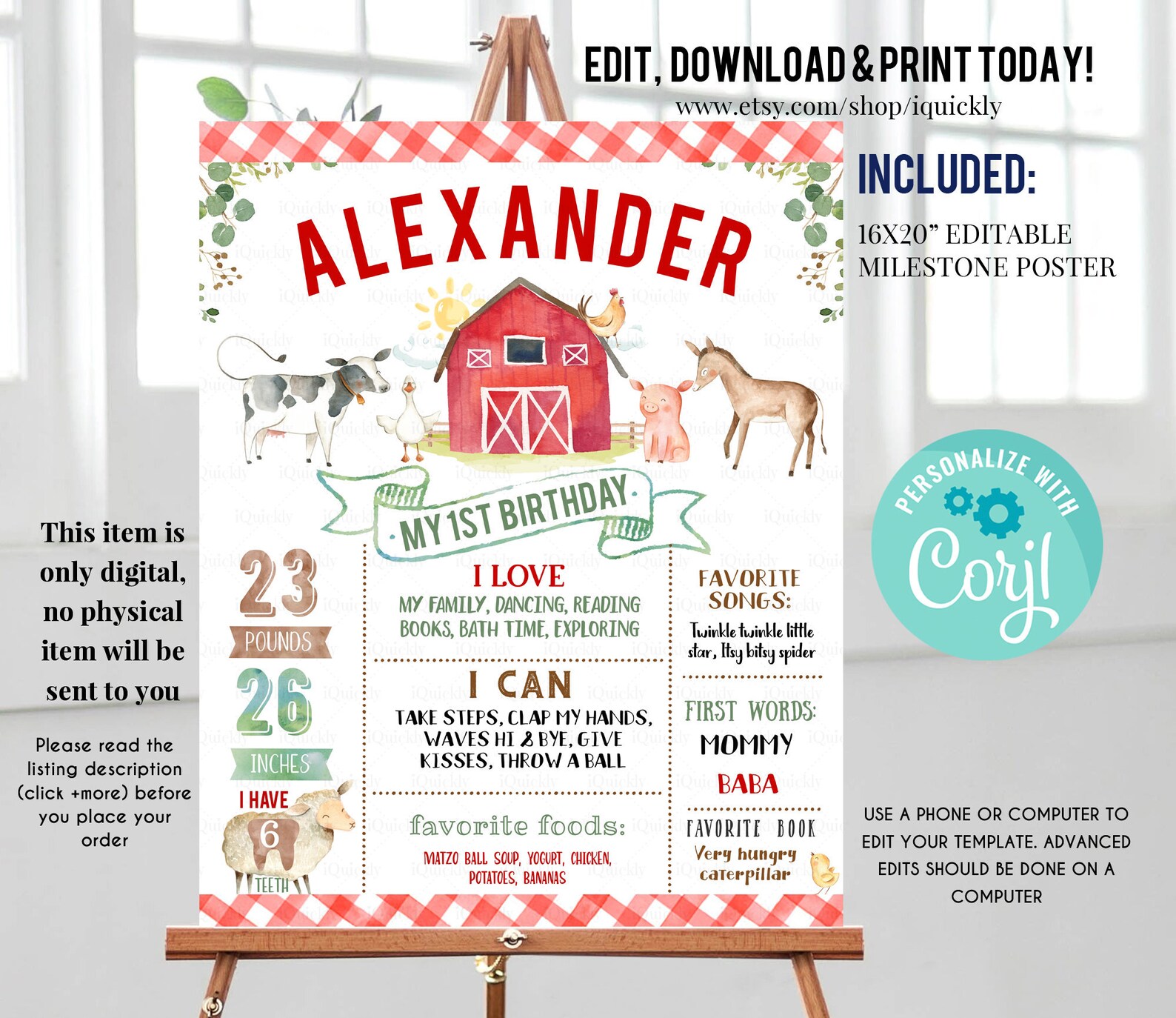 Farm Milestone Birthday Poster, EDITABLE First Birthday Chalkboard Sign ...