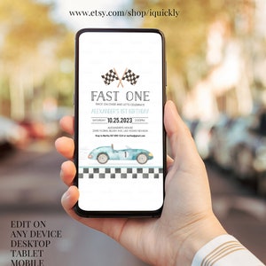 Fast One Racing Car First Birthday Invitation 1st Birthday Invitation ...