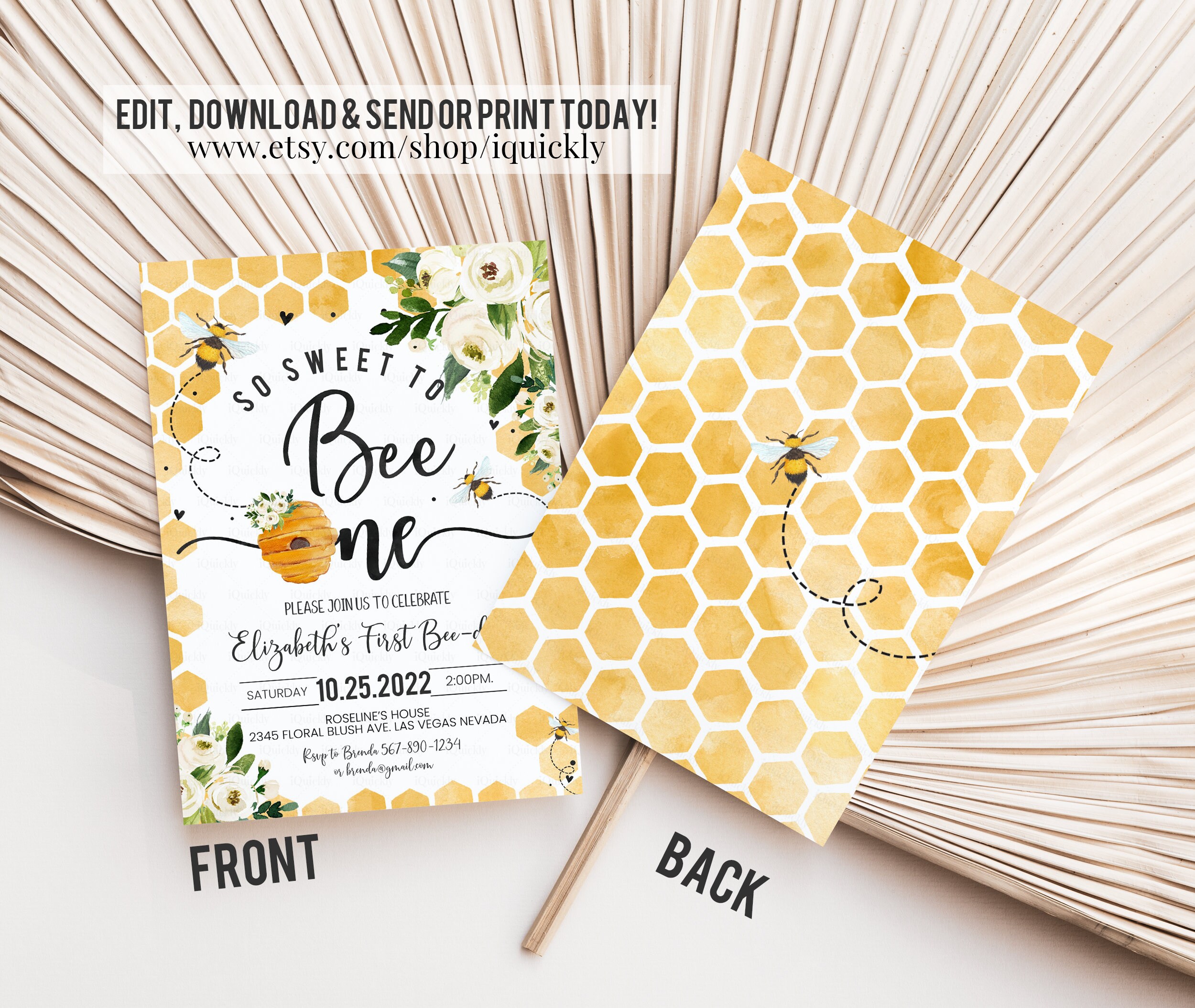 Editable Bee Birthday Invitation Honey Bee Birthday Party Bee - Etsy