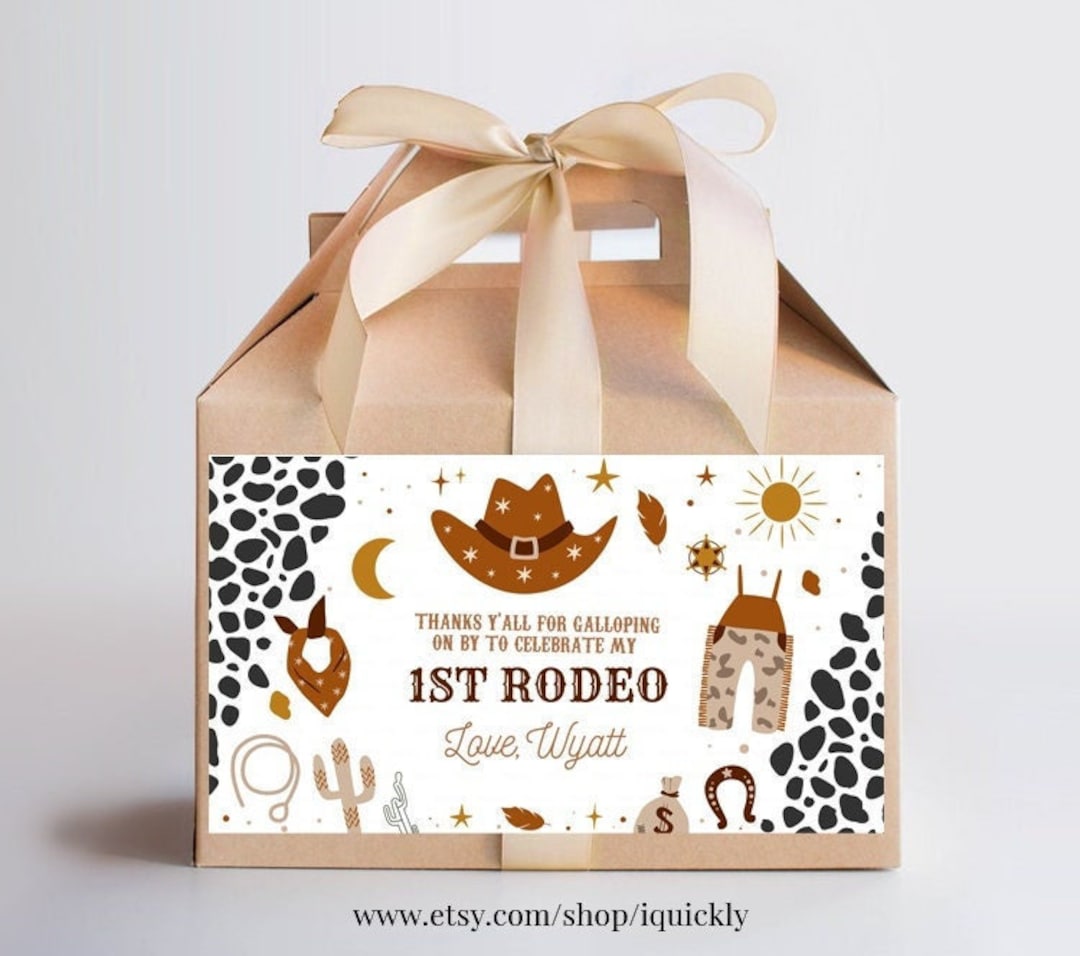 Editable My First Rodeo Birthday Party Favor Cowboy Box Label ...