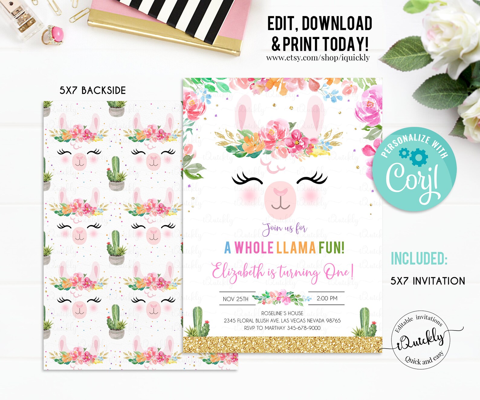 EDITABLE Llama Invitation Llama Birthday Invitations Alpaca | Etsy