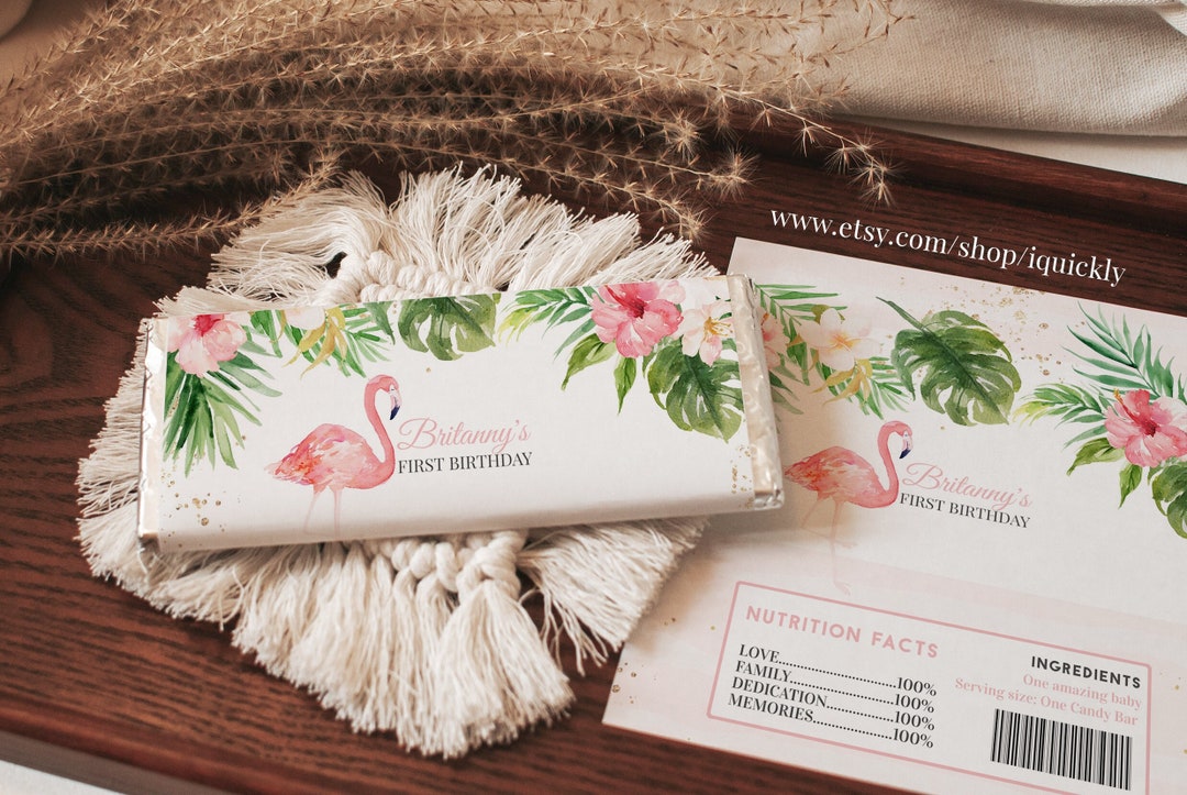 EDITABLE Flamingo Candy Bar Wrapper Chocolate Bar Wrappers Tropical ...