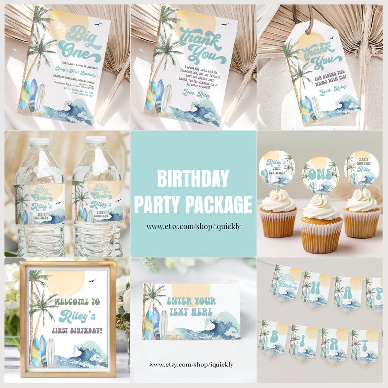 The Big One Surfs up Bundle Invitation Editable Surf Invite Set ...
