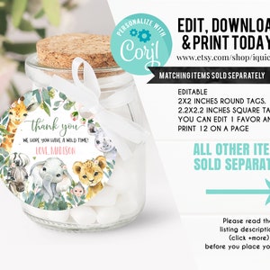 EDITABLE Safari Favor Tags, Girl Wild One 1st Birthday Thank You Tags ...