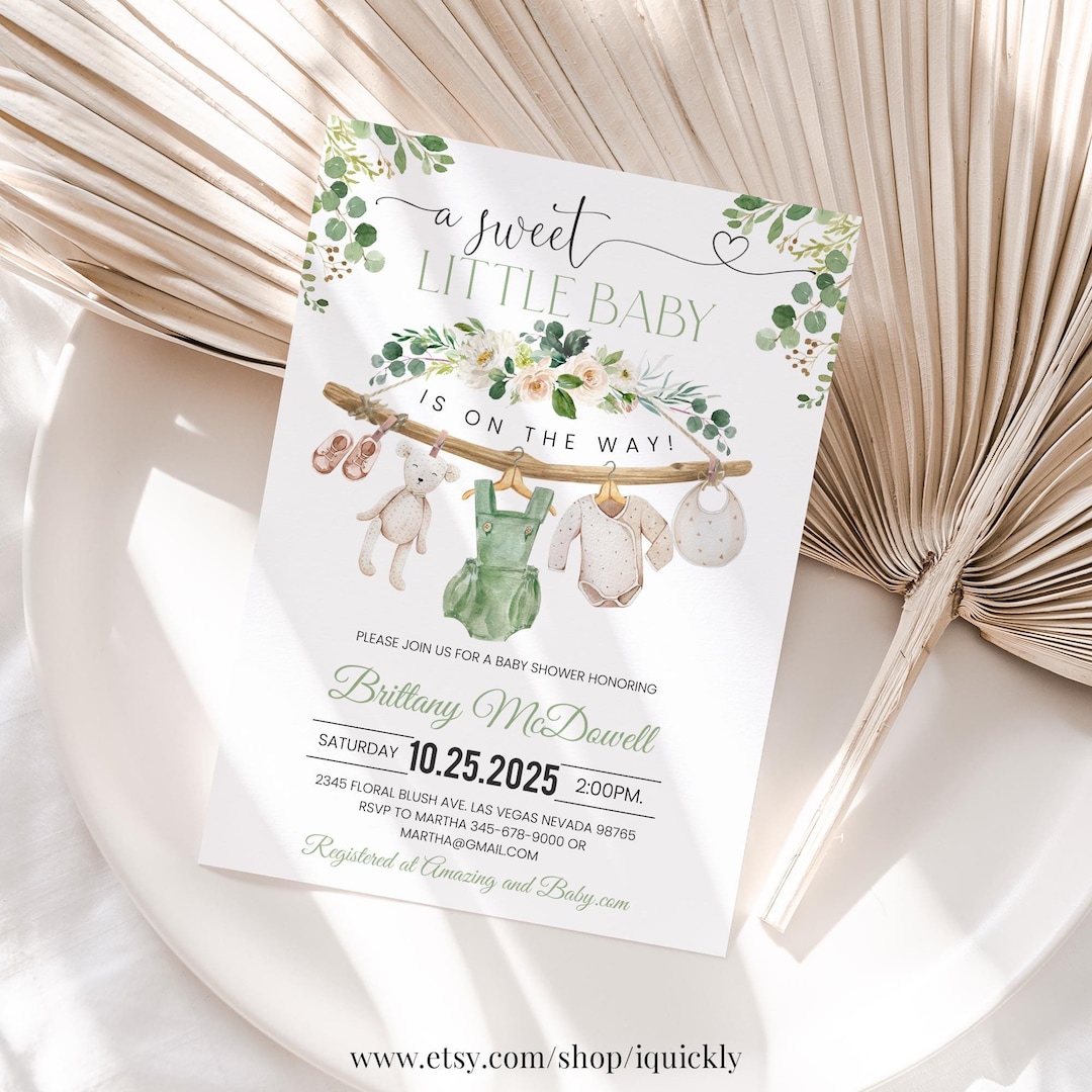 Gender Neutral Baby Shower Invitation Editable Baby Clothes Invite ...