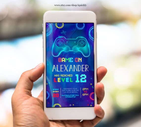 Editable Electronic Video Game Birthday Invitation Boy Gamer Party ...