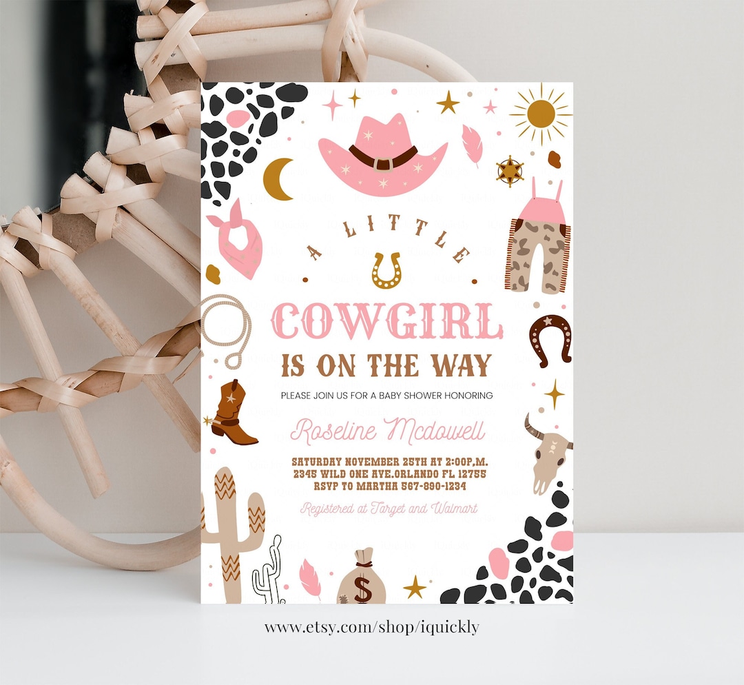 Editable Cowgirl Baby Shower Invitation Country Western Wild West ...