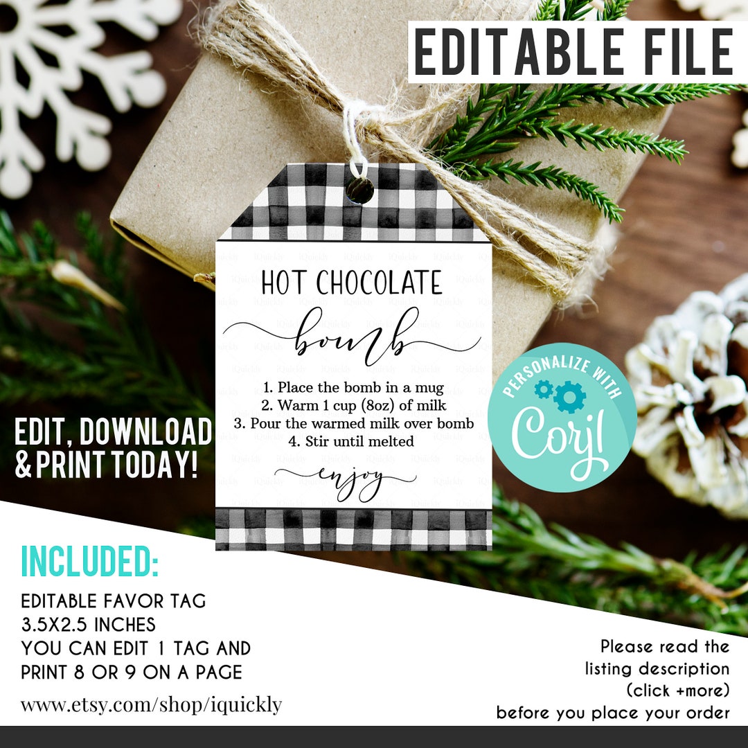 Editable Hot Chocolate Bomb Label Black Gingham Hot Cocoa Bombs ...