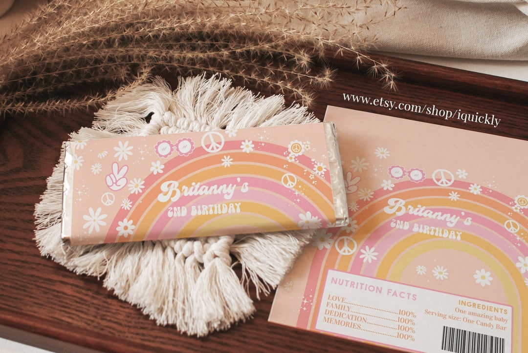 EDITABLE Groovy Candy Bar Wrapper Daisy Chocolate Bar Wrappers Hippie ...