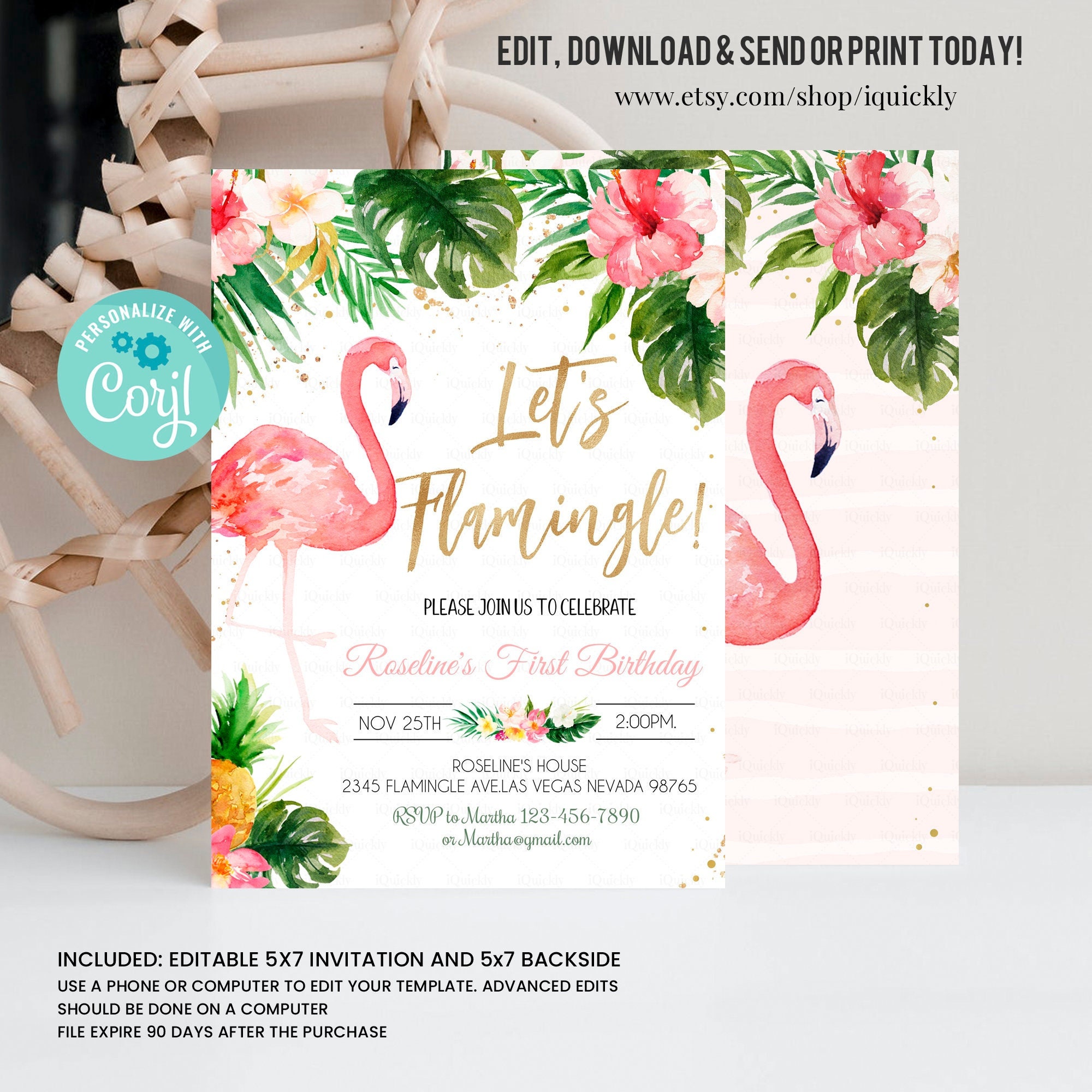 Editable Flamingo Birthday Party Invitation Templatetropical - Etsy