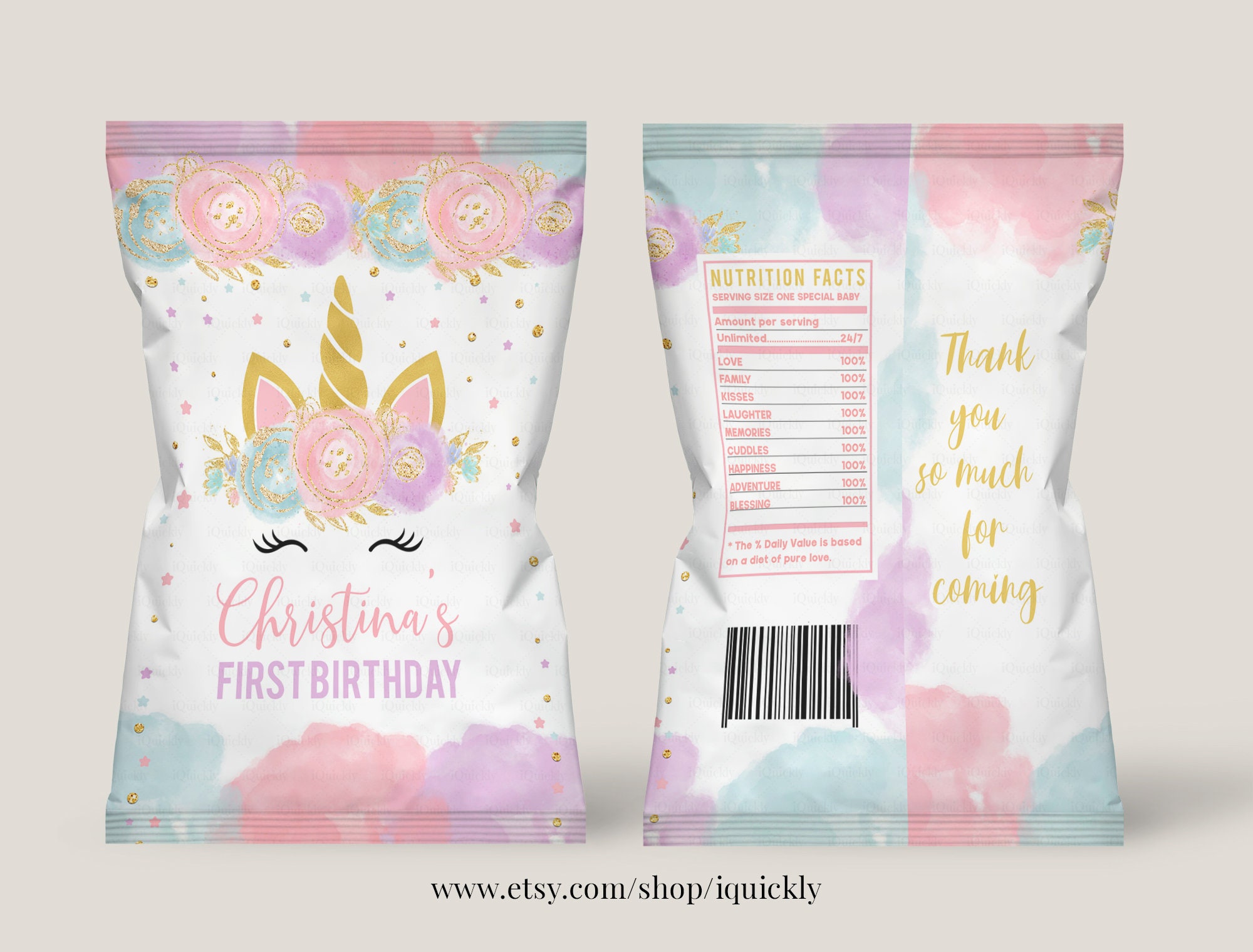 Editable Unicorn Chip Bag Label, Rainbow Unicorn Labels Sized to Print ...