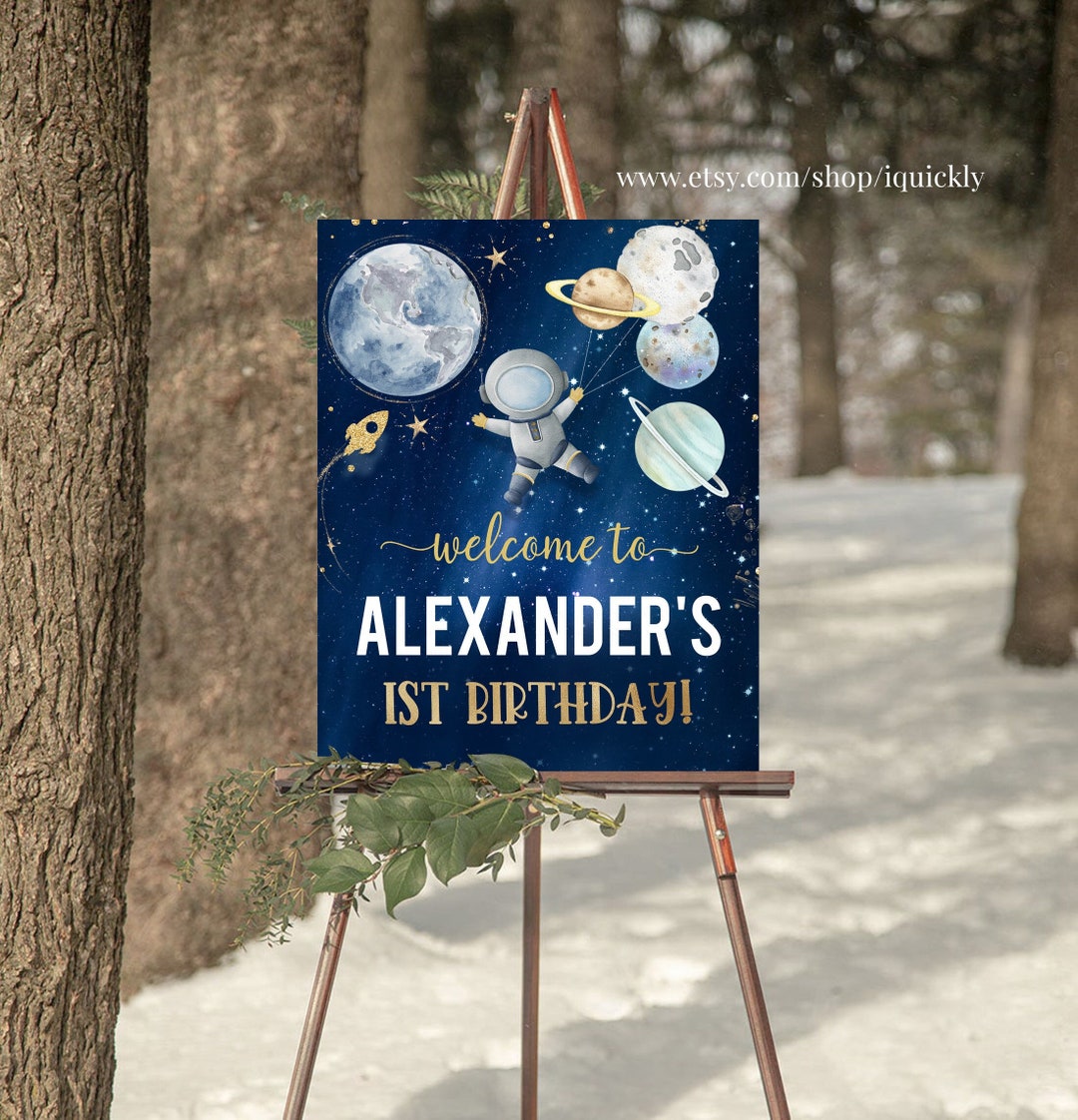 Editable Outer Space Birthday Welcome Sign 1st Birthday Boy Galaxy ...