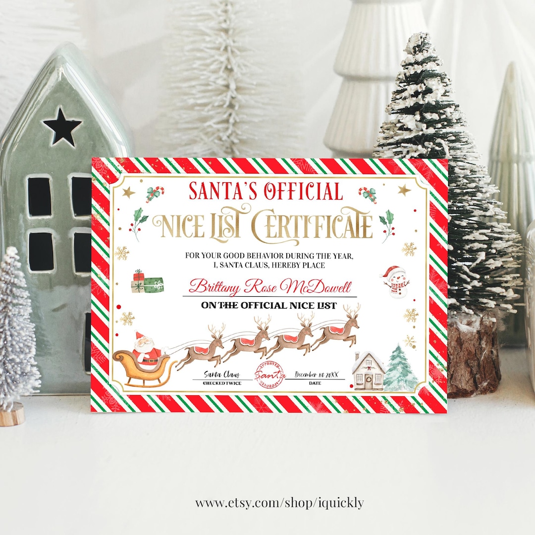Editable Santa Claus Official Nice List Certificate Letter From Desk ...