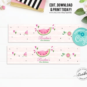 EDITABLE Watermelon Bottle Label, One in a Melon Water Labels Printable ...
