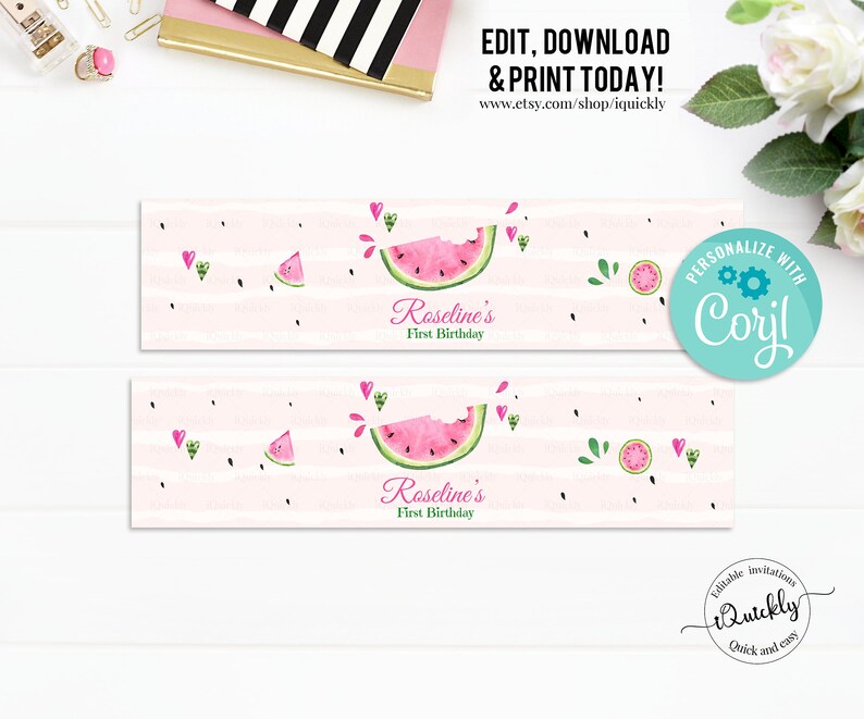 EDITABLE Watermelon Bottle Label One in a Melon Water Labels | Etsy