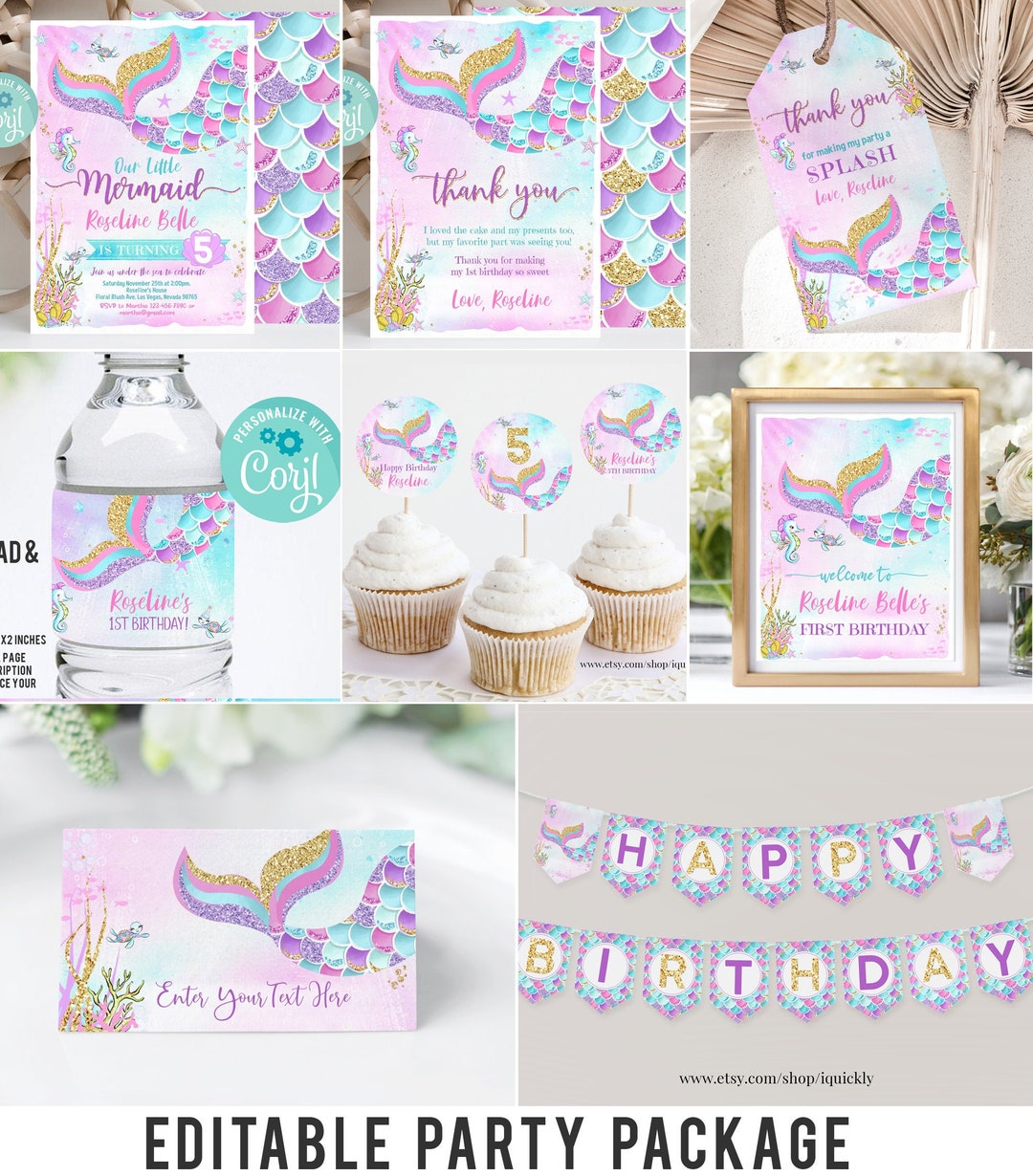 Editable Mermaid Party Decorations Under the Sea Package Birthday ...