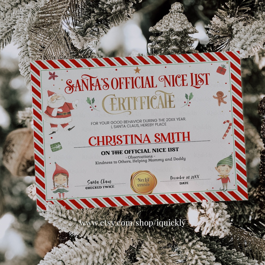 Editable Santa Claus Official Nice List Certificate Letter From Desk ...