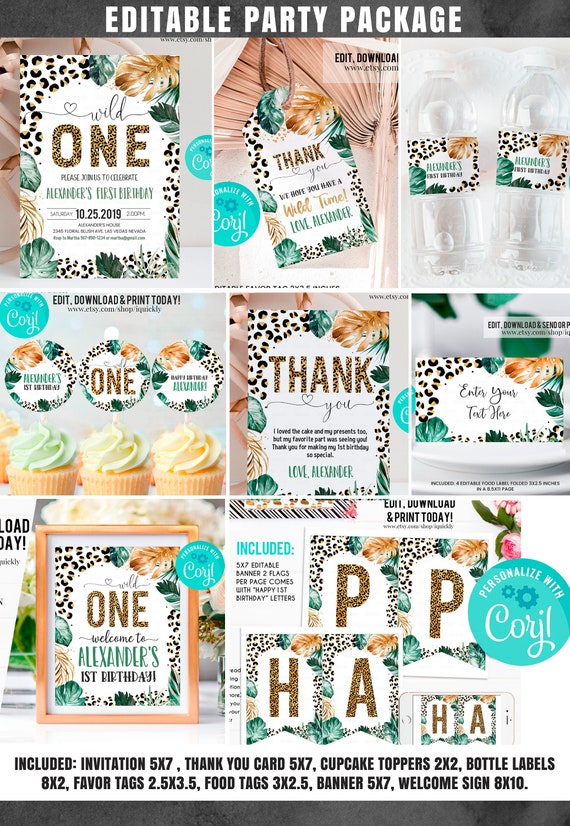 Editable Leopard Print Party Decorations Boy Wild One Party - Etsy