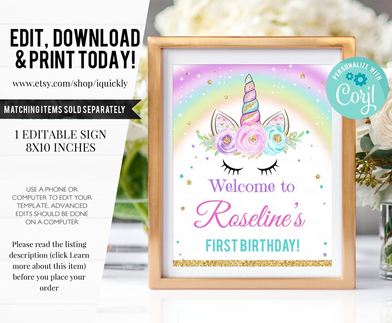 EDITABLE Unicorn Cupcake Toppers Unicorn Circle Decoration - Etsy