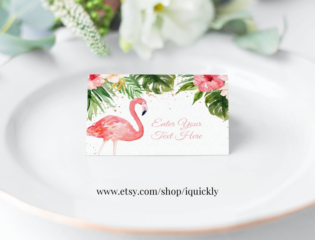 EDITABLE Flamingo Food Tags Tropical Party Buffet Label Racing Car Tent ...