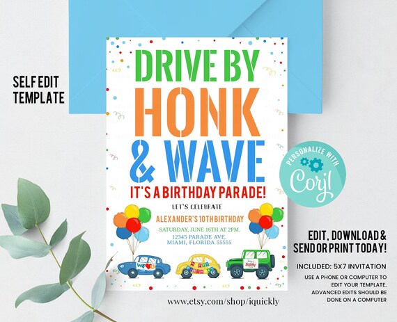 EDITABLE Drive By Birthday Parade Invitation, Drive By Kids Birthday ...
