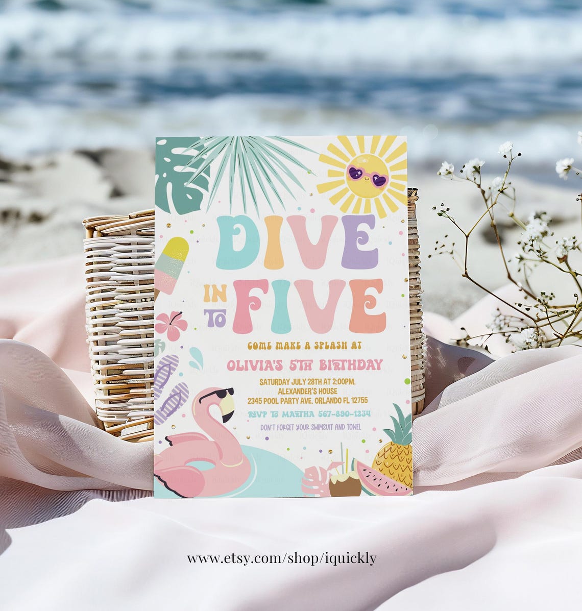 Dive Into Five 5th Birthday Party Invitation Editable Pool Party Invite ...