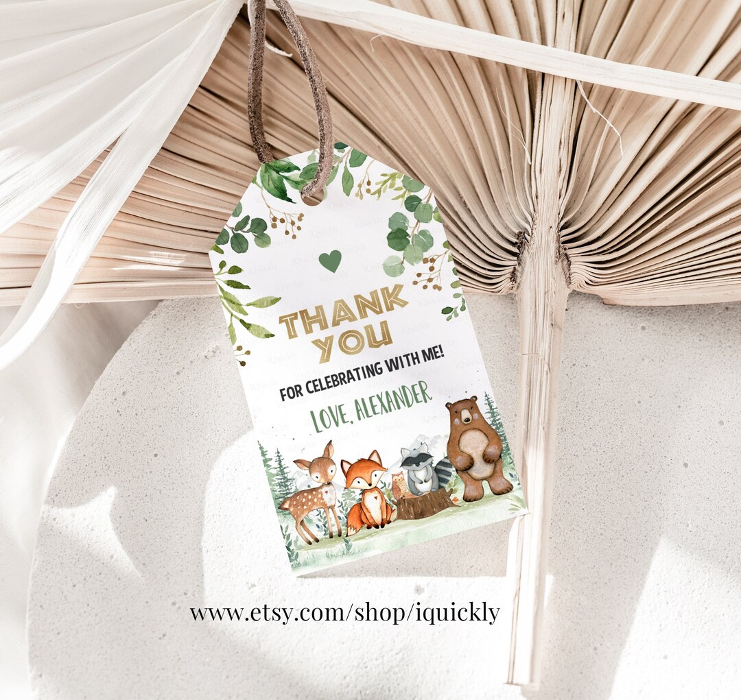 EDITABLE Woodland Party Favors,wild One Favor Tags, Woodland Animals ...