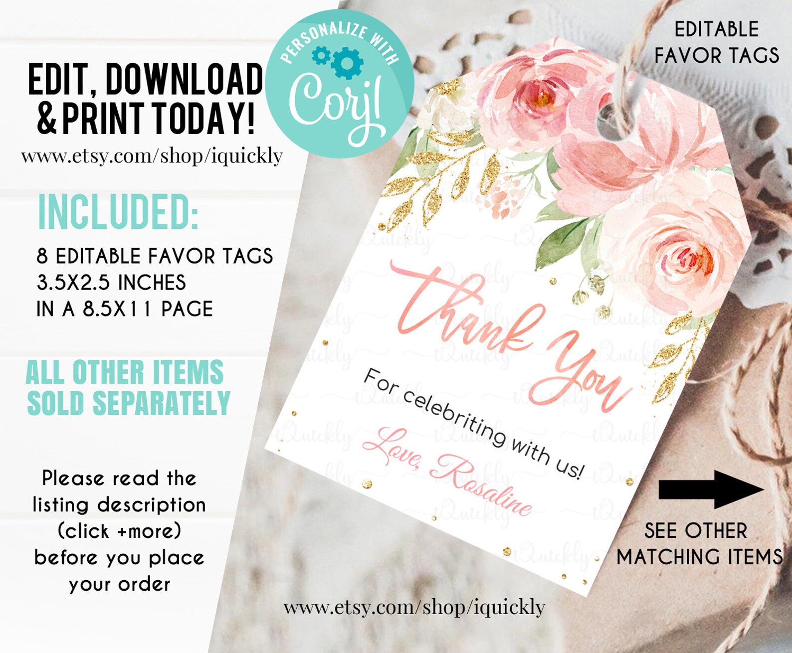 EDITABLE Blush Pink Floral Baby's First Birthday Party - Etsy