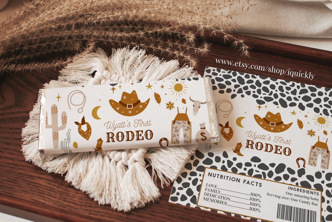 EDITABLE My First Rodeo Candy Bar Wrapper Chocolate Bar Wrappers Cowboy ...