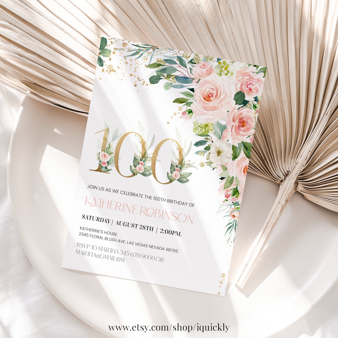 100th Birthday Invitation Editable Brunch Invitation 100th Birthday ...