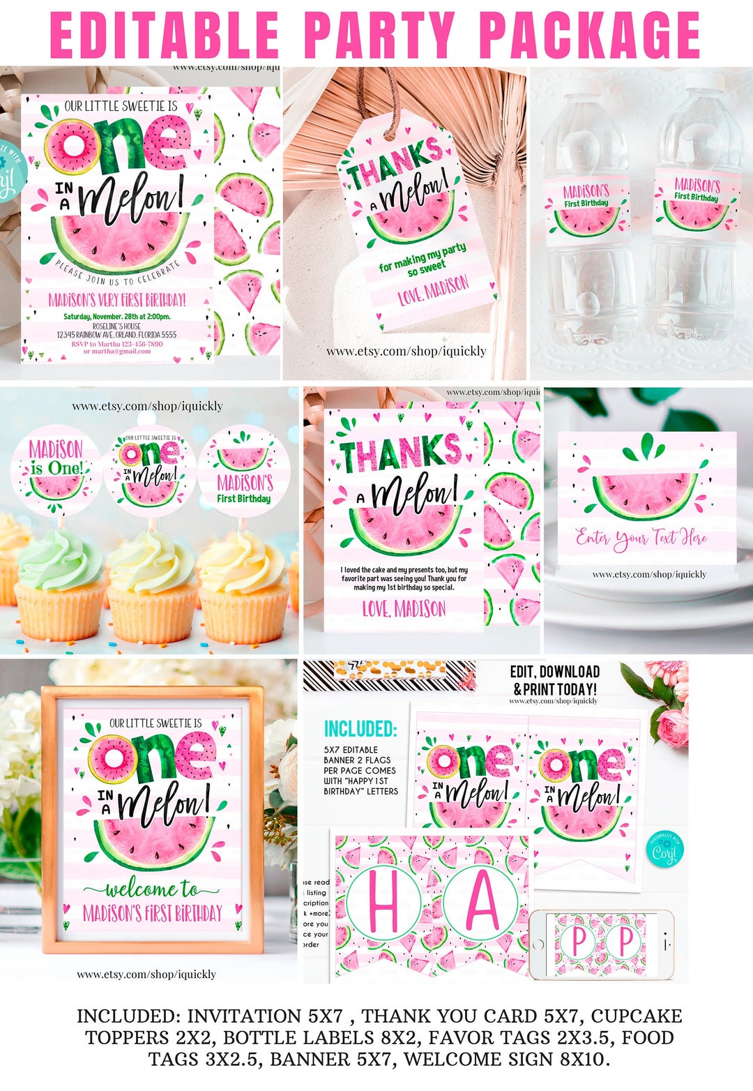 Editable Watermelon Party Package One in a Melon Party - Etsy