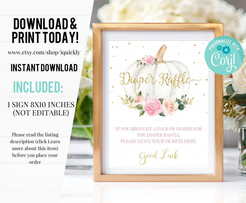 Pumpkin Baby Shower Diaper Raffle Sign Little Pumpkin Diaper - Etsy