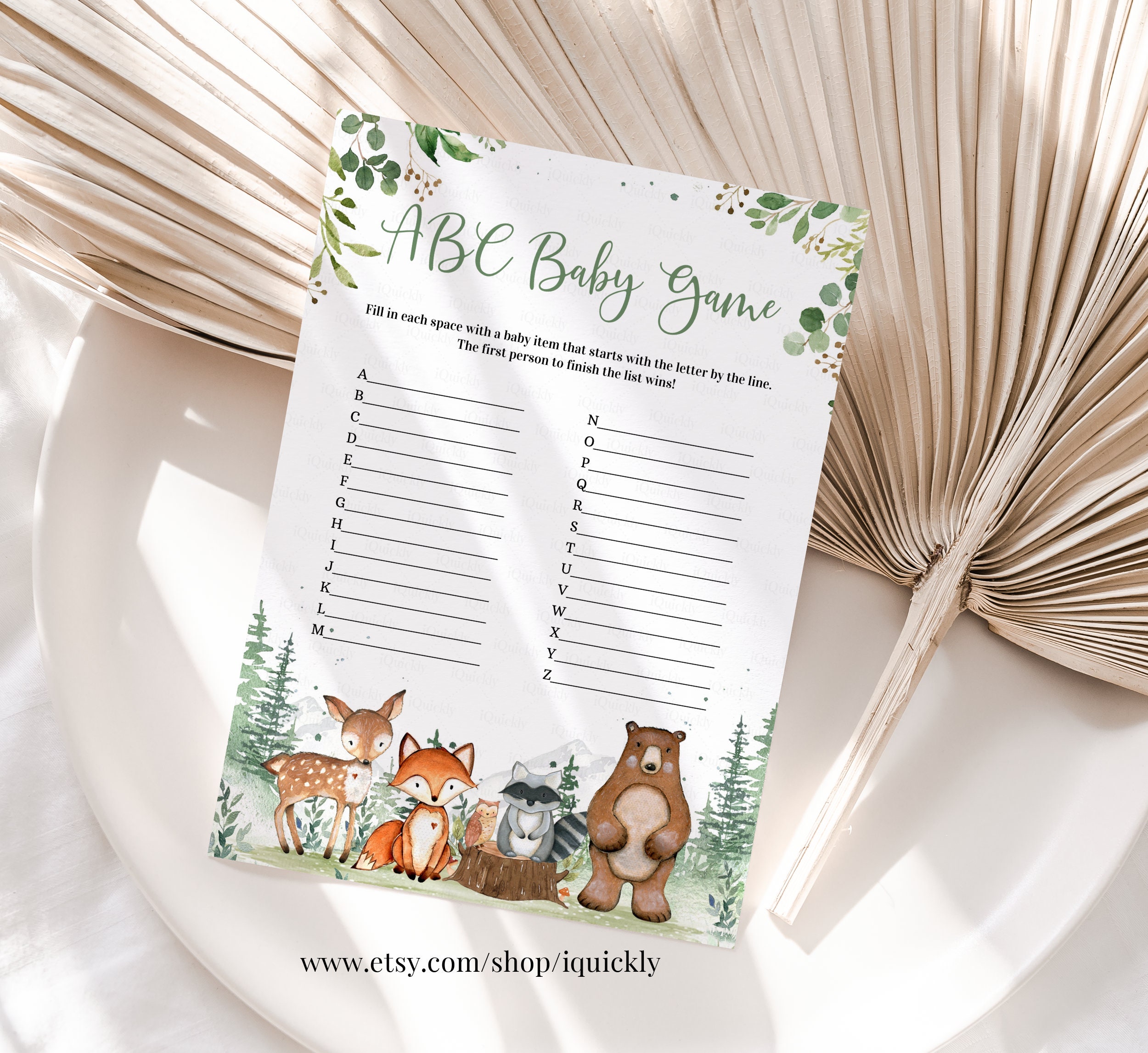 Woodland Baby Shower Games ABC Baby Game Gender Neutral Woodland ...