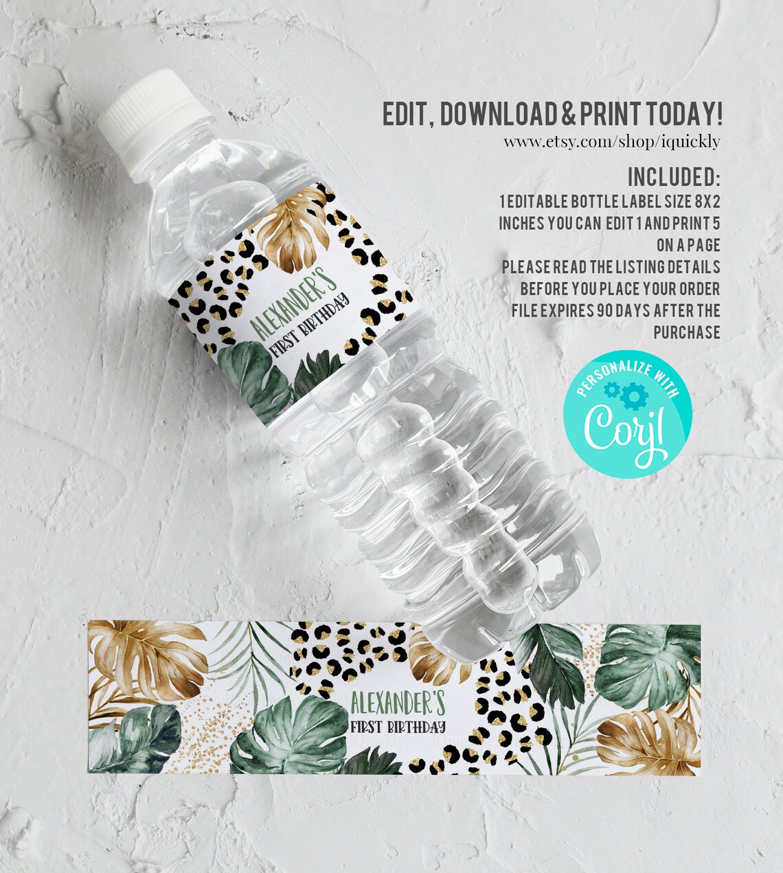 Editable Safari Leopard Print Water Bottle Labels Wild One 1st - Etsy