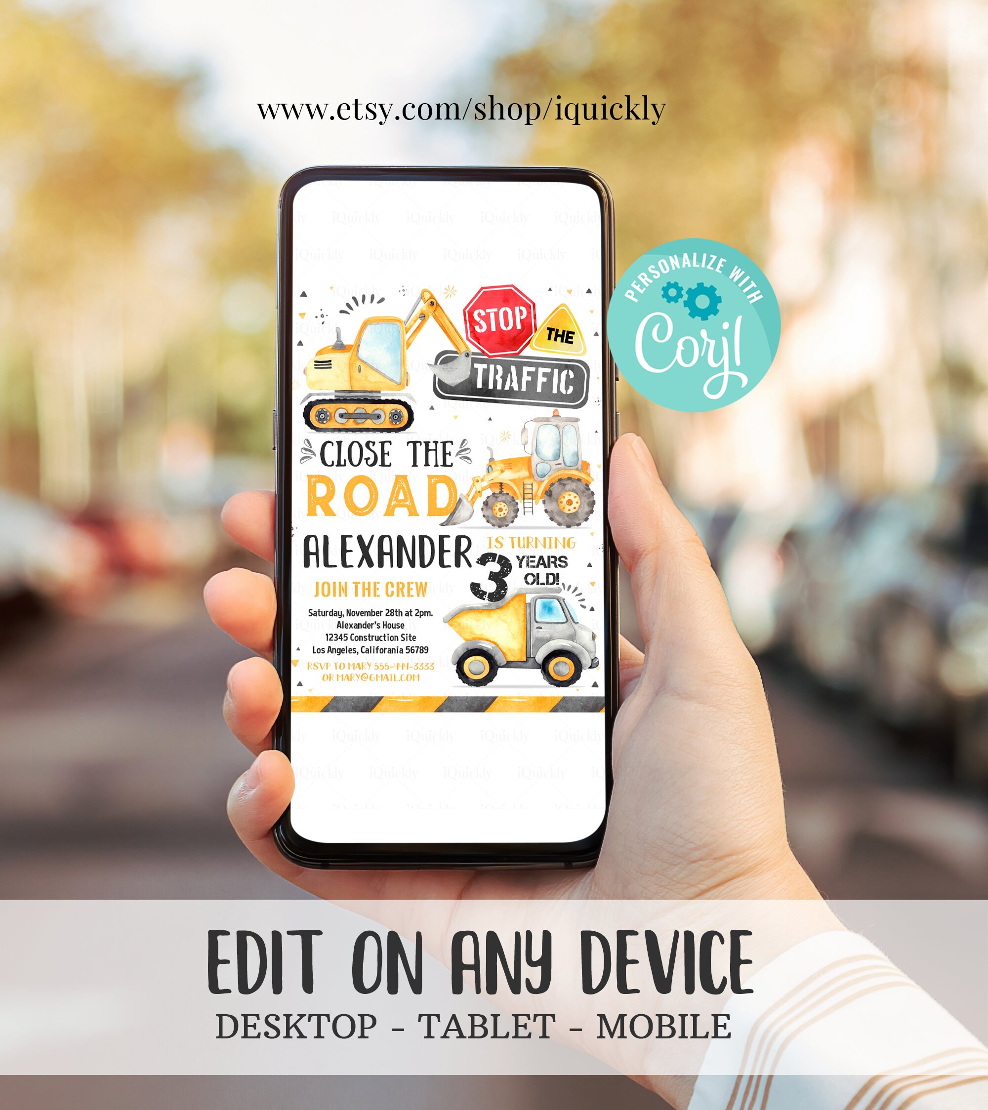 Editable Construction Invitation, Construction Birthday Invitations ...