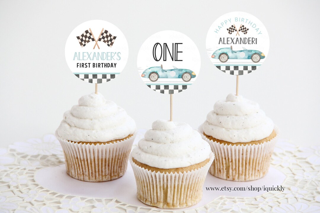 Editable Fast One Birthday Cupcake Toppers Racecar Party Cake Toppers ...