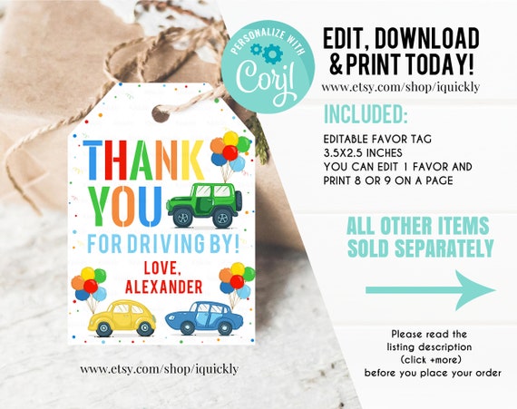 Editable Drive By Birthday Parade favor tags Drive By Kids Birthday ...