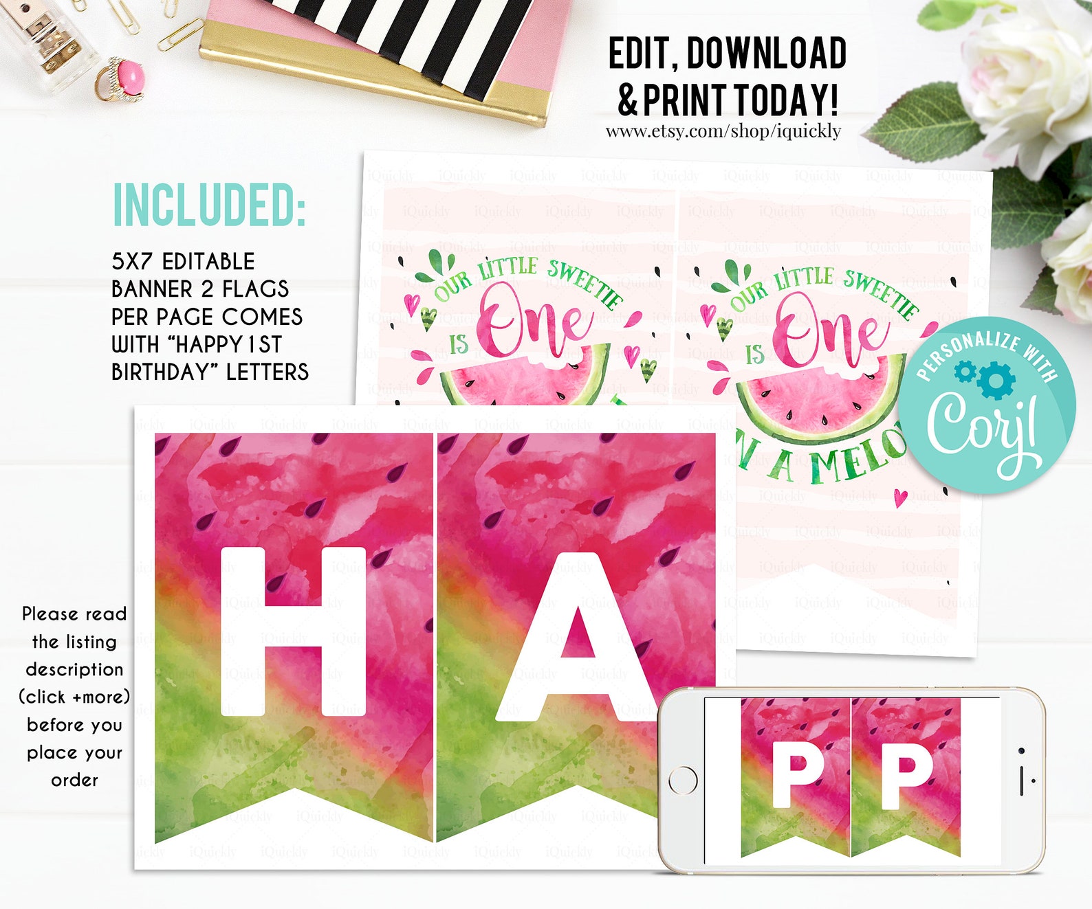 Editable Watermelon Party Package One in a Melon Party - Etsy