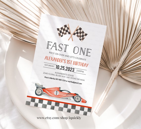 Fast One Racing Car First Birthday Invitation 1st Birthday Invitation ...